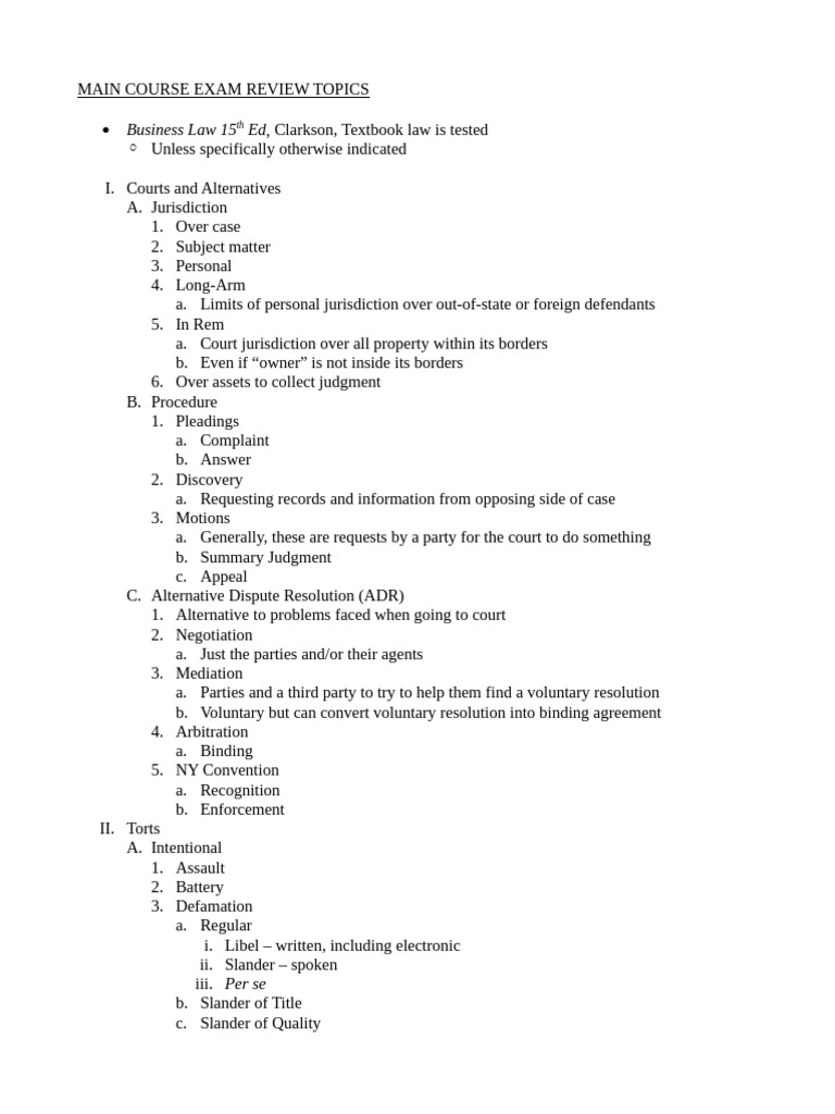 Business Law Exam Review Guide | PDF | Negligence | Legal Liability
