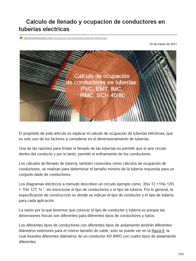 Calculo de Llenado y Ocupacion de Conductores en Tuberias Electricas ...