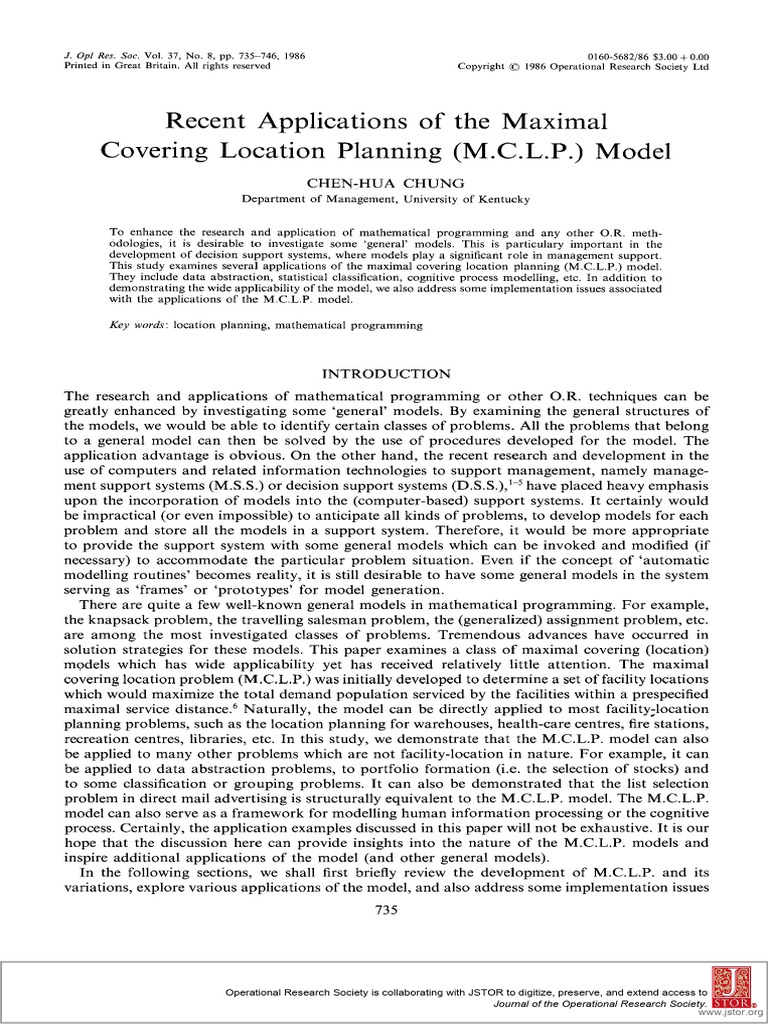 Recent Applications of The Maximal Covering Location Planning (M.C.L.P.) Mode | PDF | Cluster ...