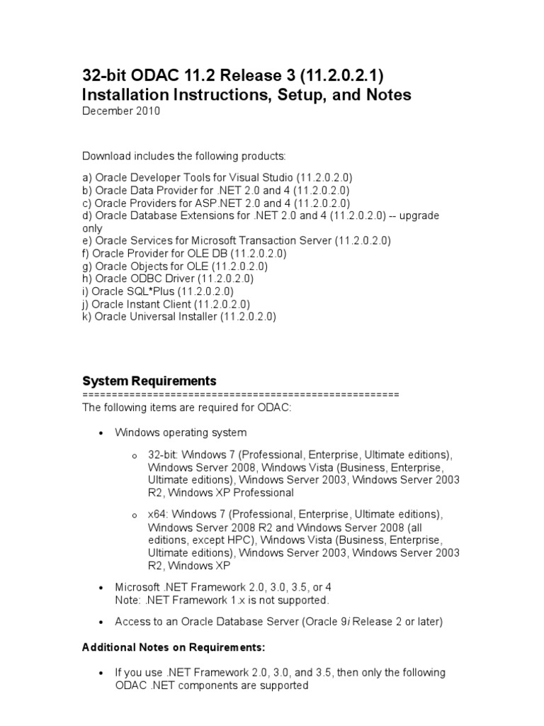 Installation Instructions ODAC | PDF | Oracle Database | Port (Computer Networking)