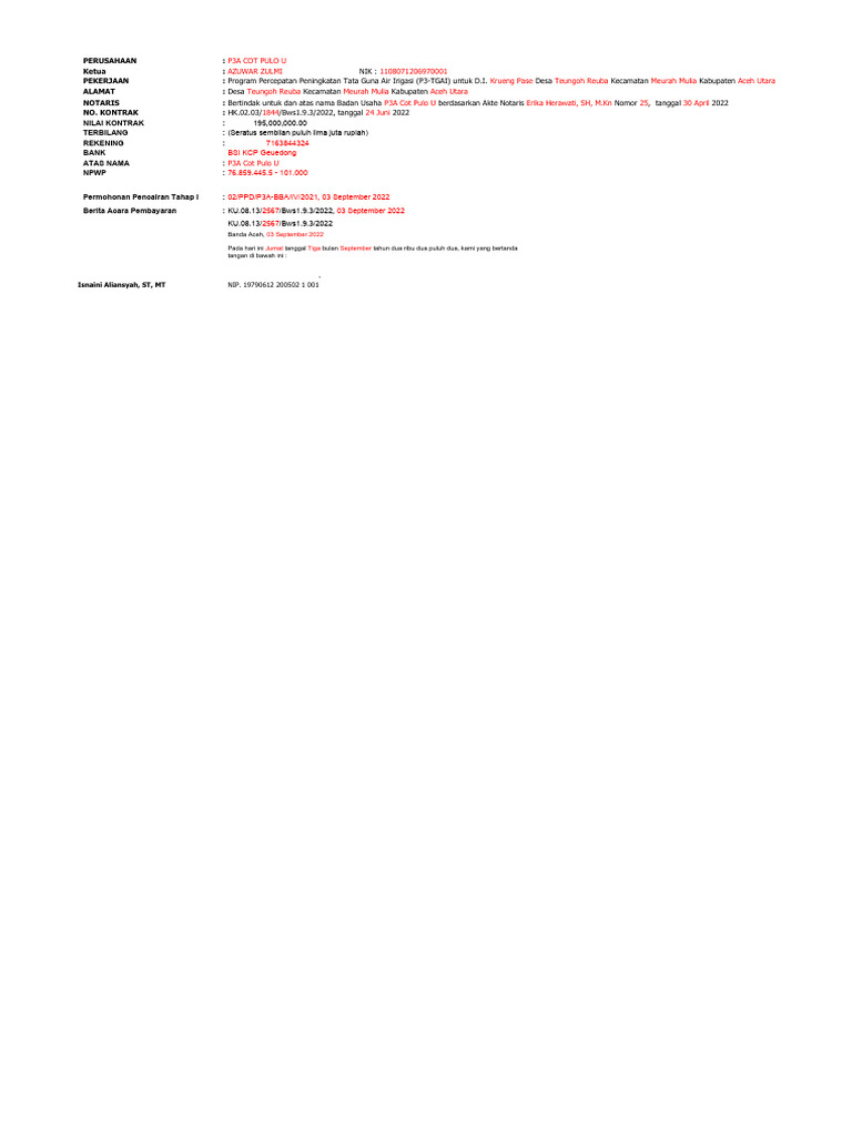 Master Pencairan Dana Bap & Kwitansi Tahap Ii 30% | PDF