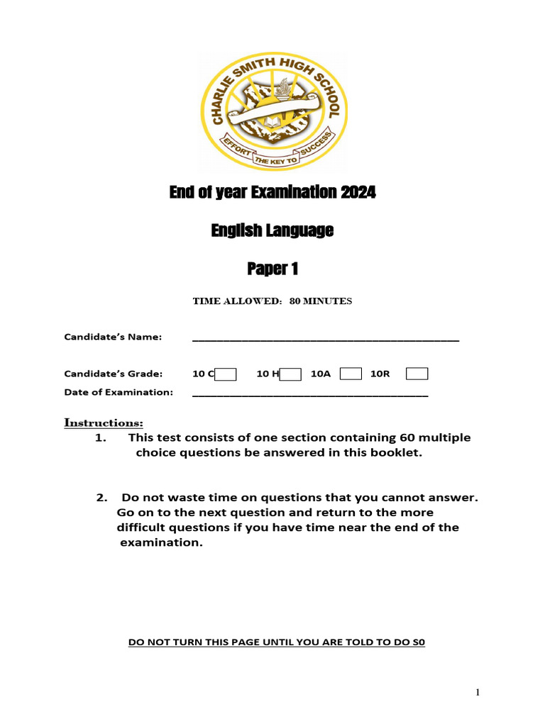 Grade 10 Exam 2024 Paper 1 PDF | PDF | Question | Paragraph