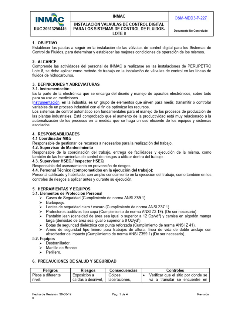 O&m-Mdd3-P-227 Instalación de Las Válvulas de Control Digital para Los Sistemas de Control de ...
