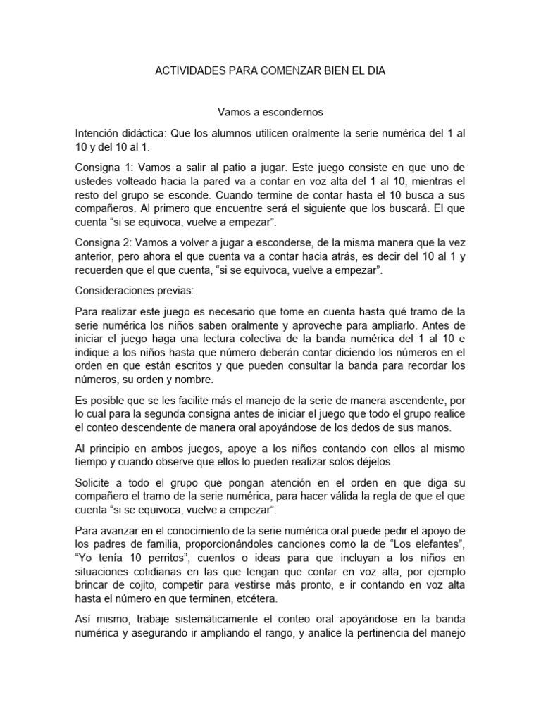 Actividades Para Comenzar Bien El Dia | PDF