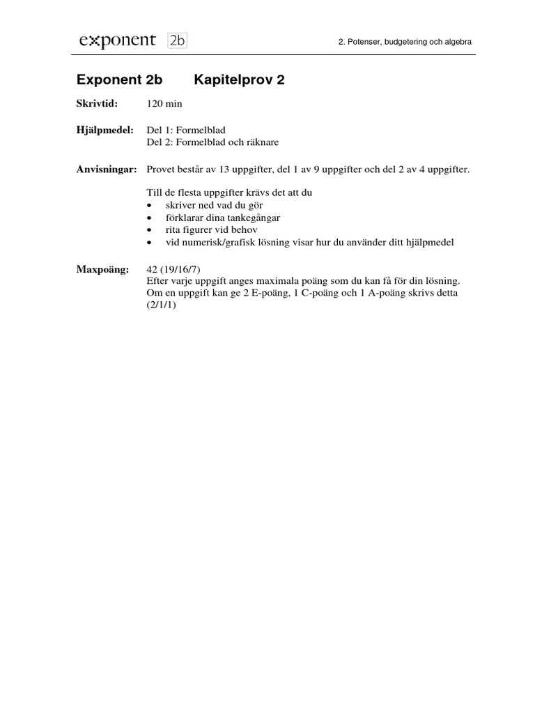 Exponent 2b Kapitelprov 2 | PDF