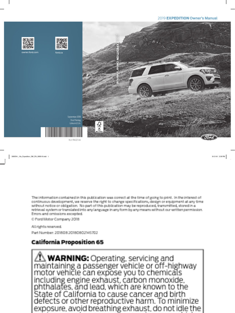 2019 Ford Expedition Owners Manual Version 1 Om en US 09 2018 | PDF ...