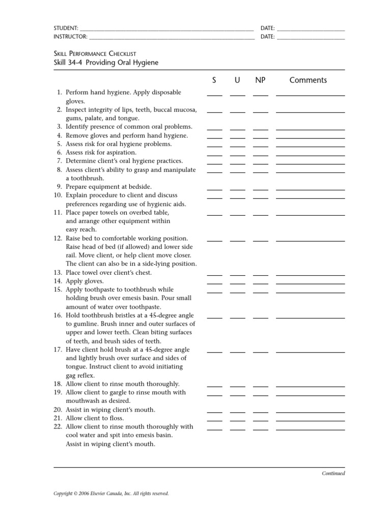 Oral Hygiene Chklist | PDF | Oral Hygiene | Toothbrush