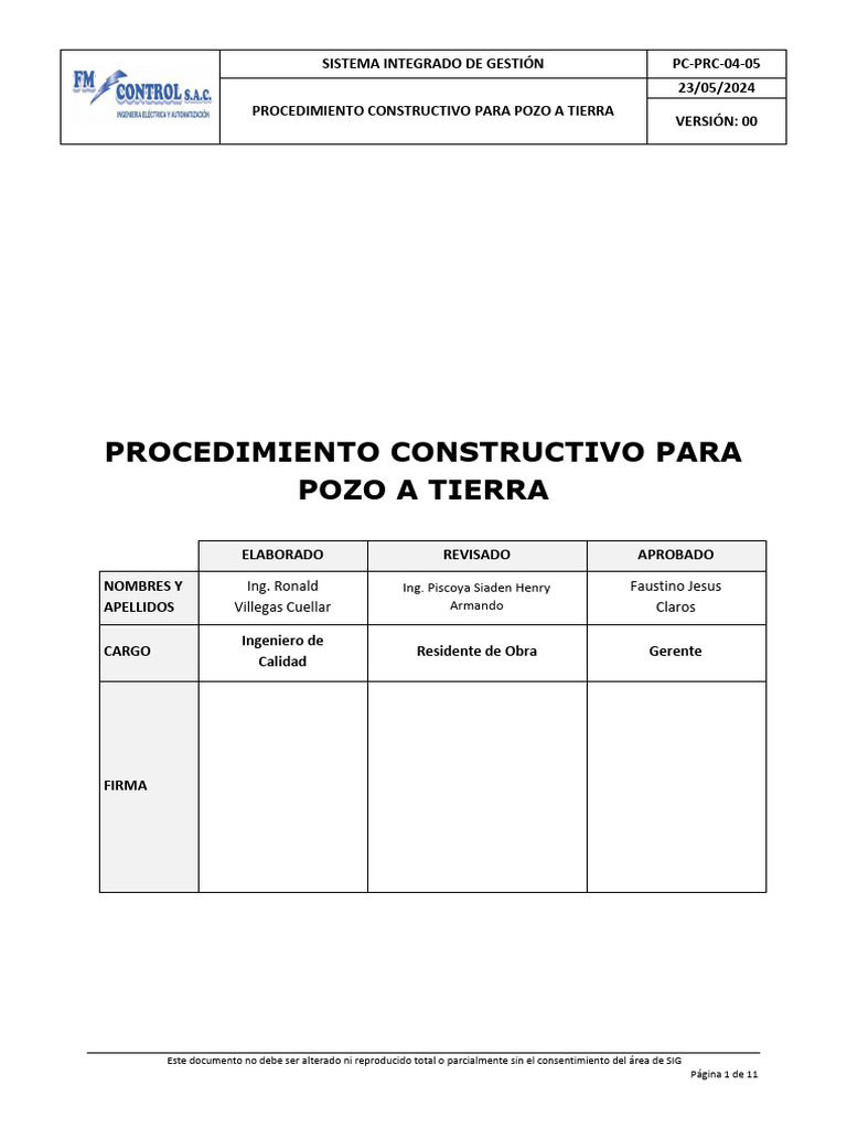 PROCEDIMIENTO CONSTRUCTIVO PARA POZO A TIERRA | PDF | Cobre | Conector ...