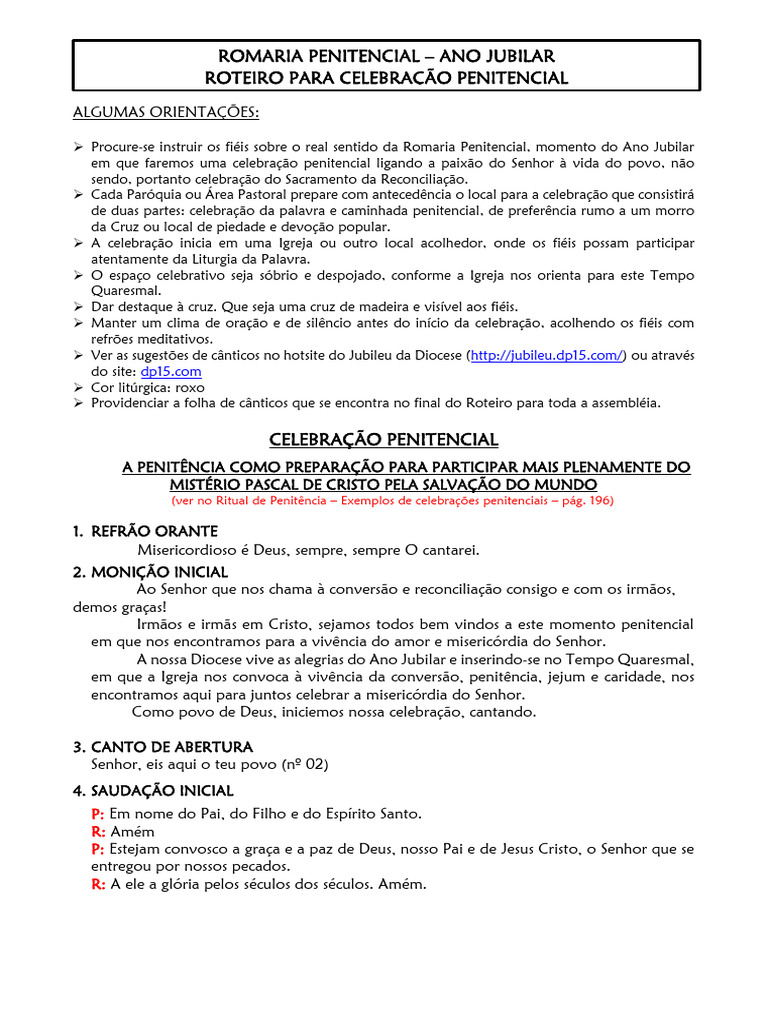 Roteiro da Romaria Penitencial 2023 | PDF | Oração | Pecado