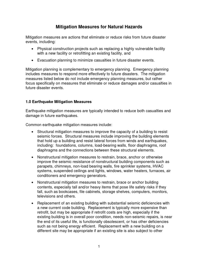 Mitigation Measures Summary | PDF | Flood | Landslide