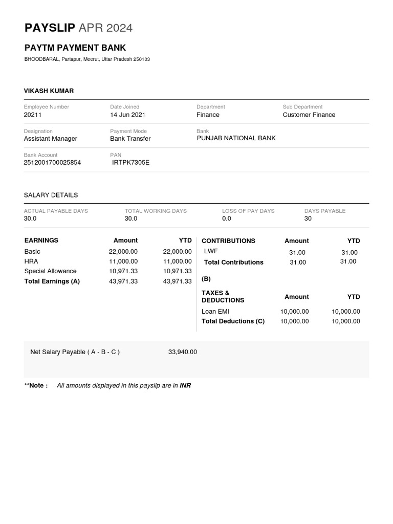 Vikash Pay Slip | PDF | Tax Deduction | Salary