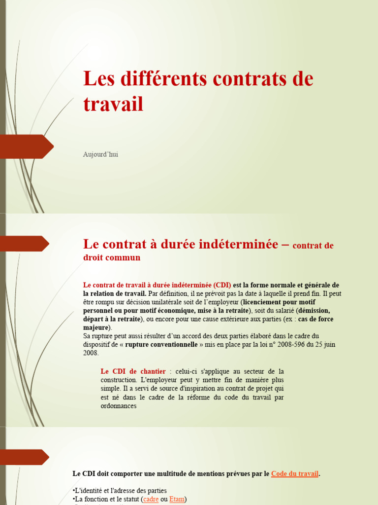 Les Différents Contrats de Travail | PDF | Salaires | Business