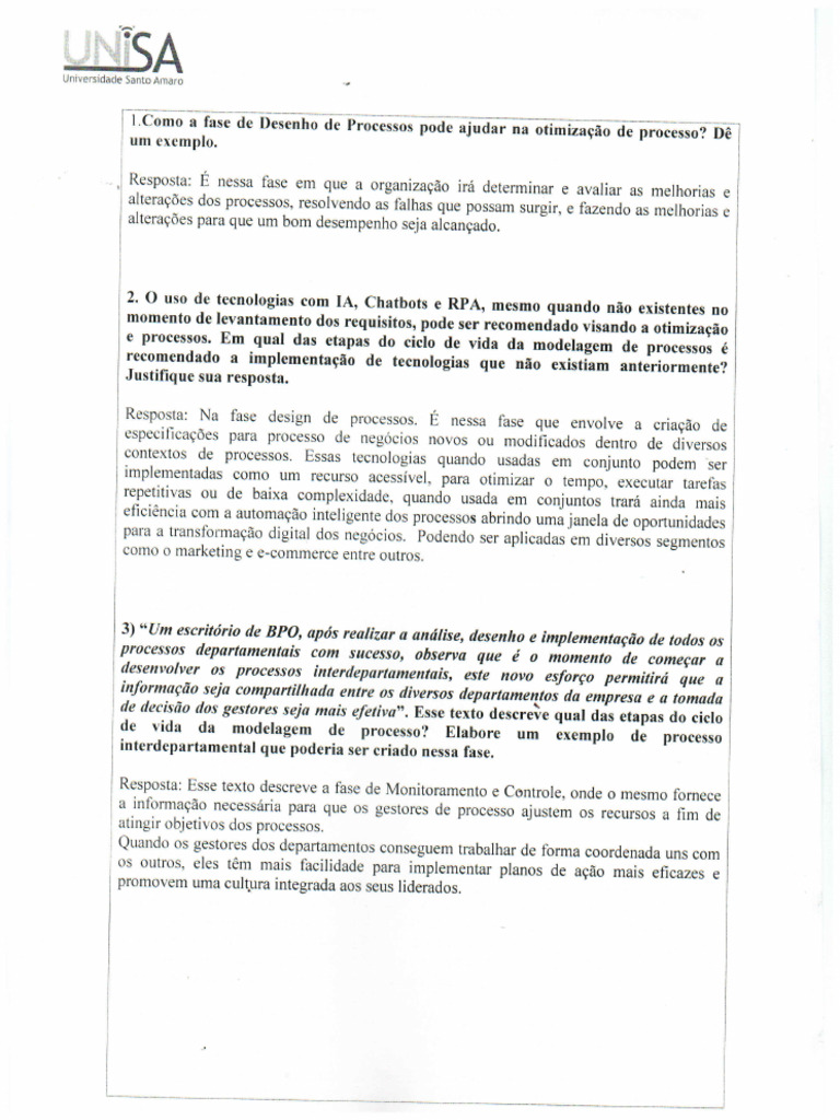 Resposta Atividade- Modelagem de Processos | PDF