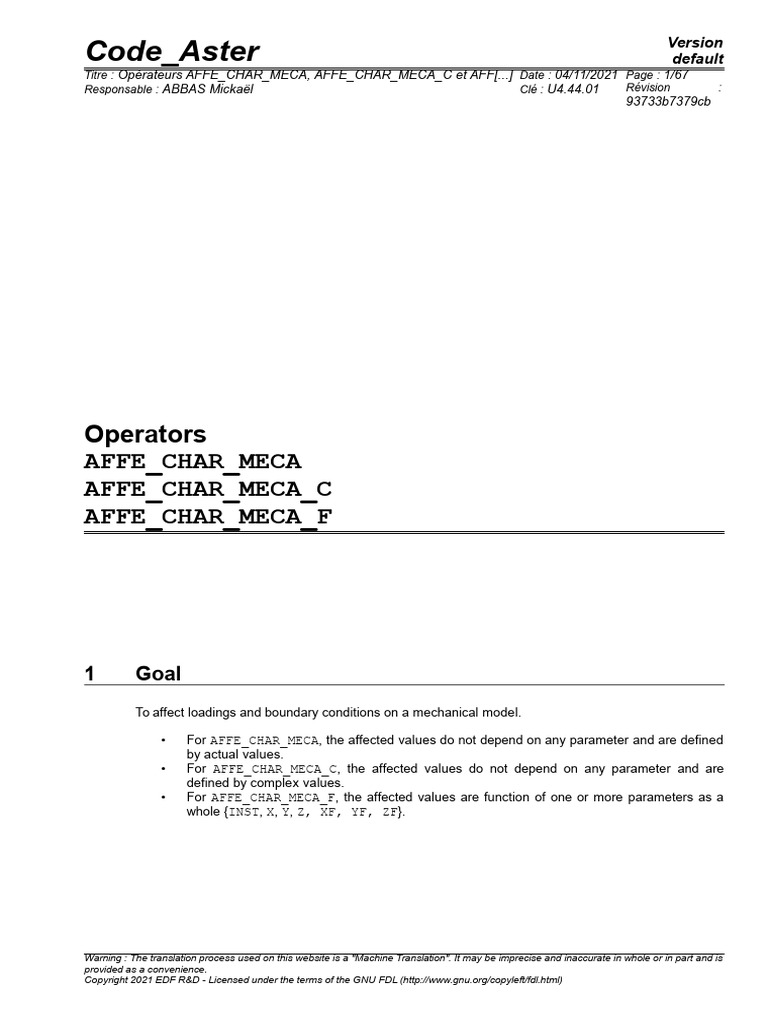 Code - Aster: Operators Affe - Char - Meca Affe - Char - Meca - C Affe - Char - Meca - F | PDF ...