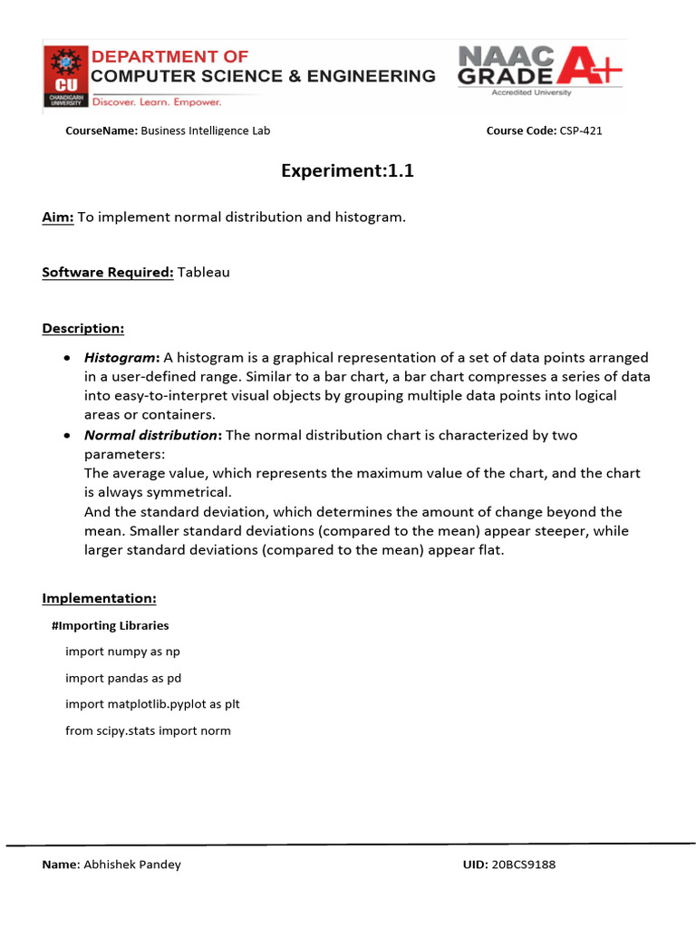 Abhishek Pandey - BI Lab - Exp 1 | PDF | Teaching Methods & Materials | Computers