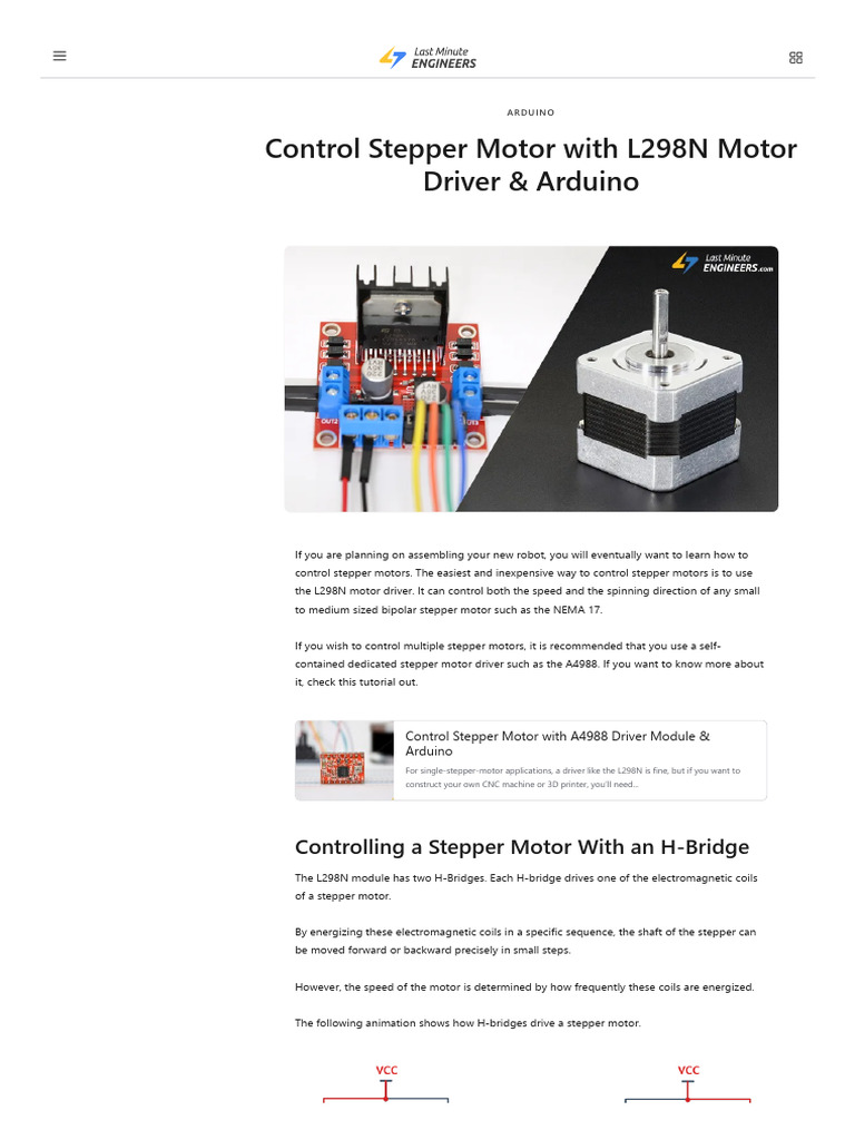 Control Stepper Motor With L298N Motor Driver & Arduino | PDF