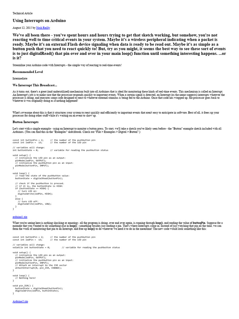 Using Interrupts on Arduino - Technical Articles | PDF | Computer ... Using Interrupts on Arduino - Technical Articles | PDF | Computer ...