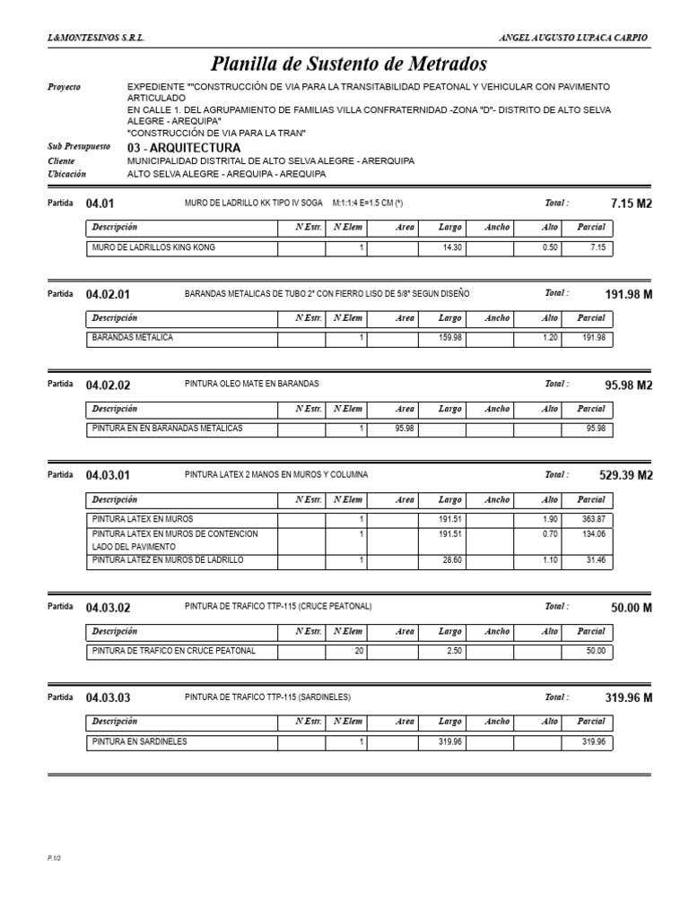 Planilla de Metrados Arquitectura | PDF