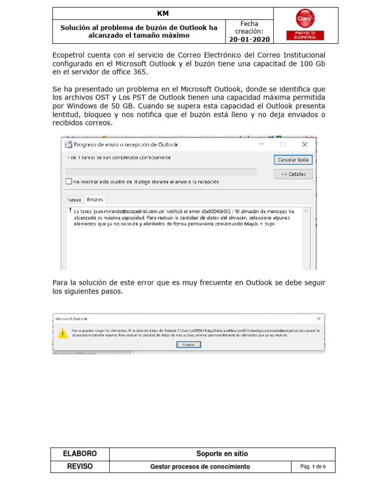 KM Solución Al Problema de Buzón de Outlook Ha Alcanzado El Tamaño Máximo | PDF | Microsoft ...