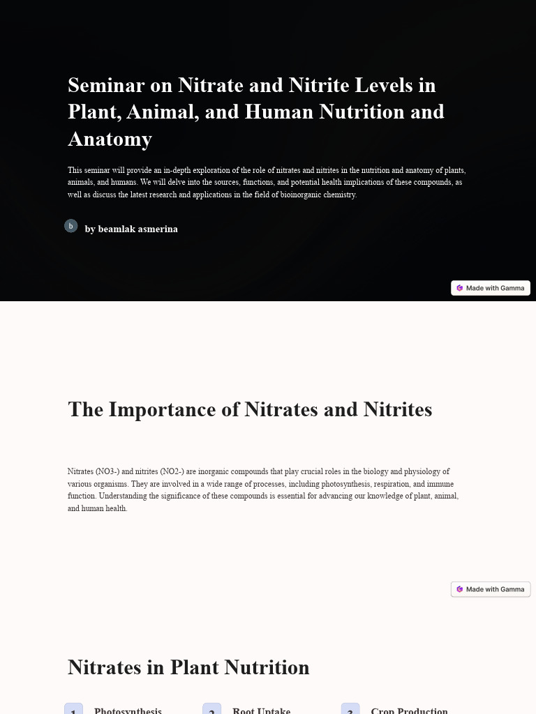Seminar On Nitrate and Nitrite Levels in Plant Animal and Human Nutrition and Anatomy | PDF ...
