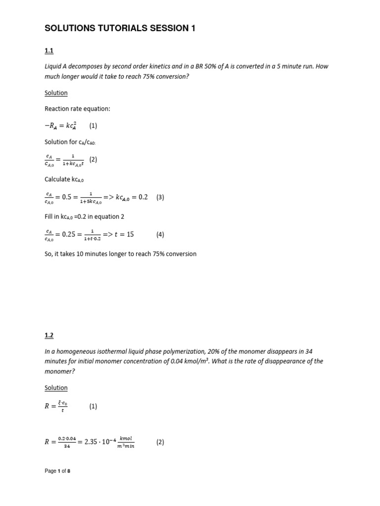 Solutions Tutorials Session 1 | PDF | Applied And Interdisciplinary Physics | Physical Chemistry