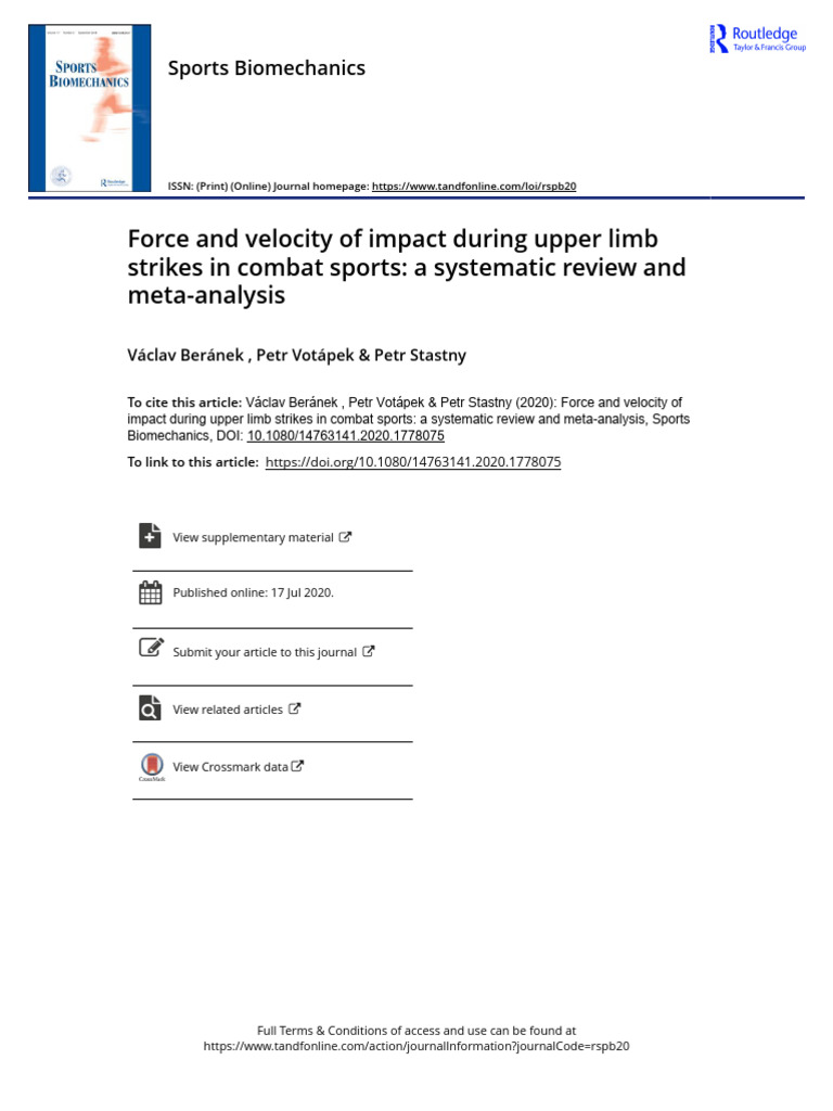 Force and Velocity of Impact During Upper Limb | PDF | Systematic ...