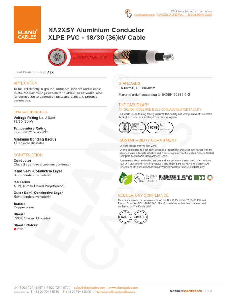 Na2xsy Aluminium Conductor Xlpe PVC 18 30 36 KV Cable | PDF | Polyvinyl ...