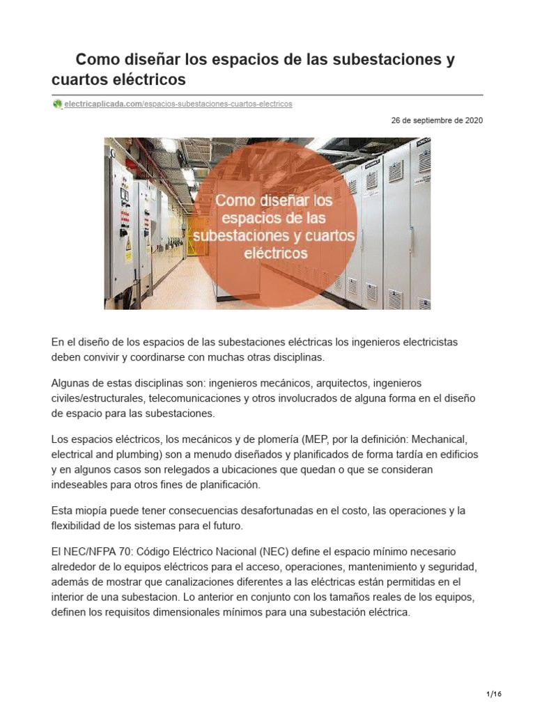 Como Diseñar Los Espacios de Las Subestaciones y Cuartos Eléctricos | PDF | Ingenieria Eléctrica ...