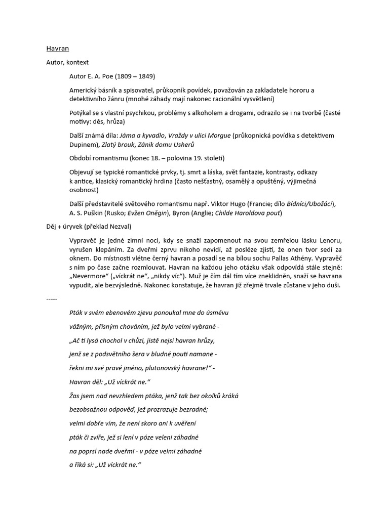 Havran - Rozbor K Maturitě | PDF