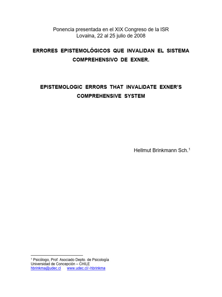 Errores Epistemológicos Que Invalidan El Sistema Comprehensivo de Exner ...
