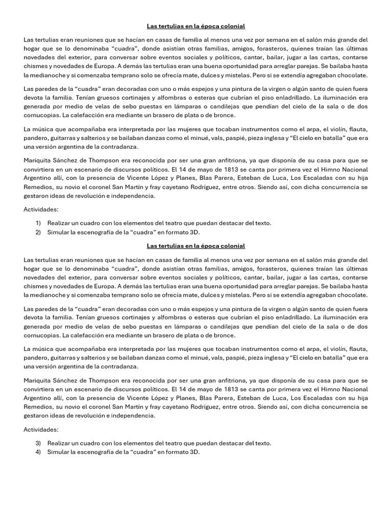 Tertulias en La Época Colonial | PDF