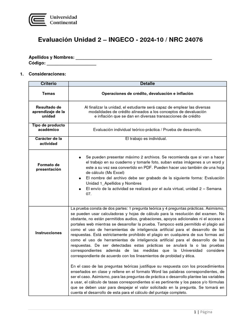 Examen Unidad 2 - INGECO - 2024-2 - Blended | PDF | Economias