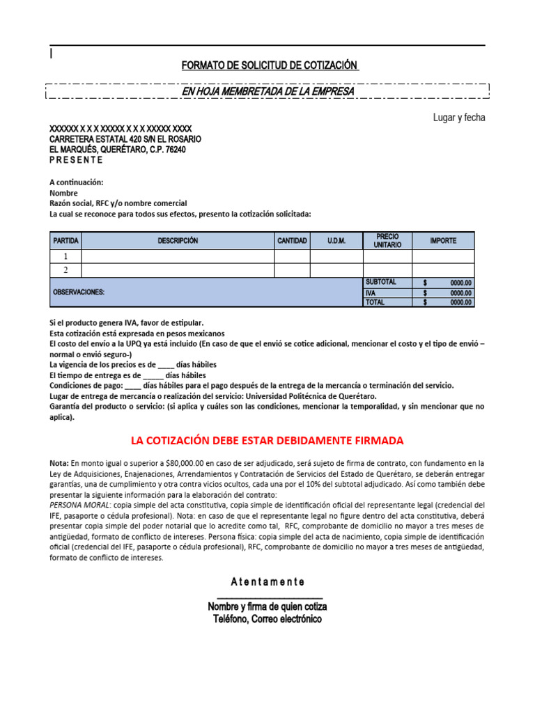 Formato de Cotización en Hoja Membretada | PDF