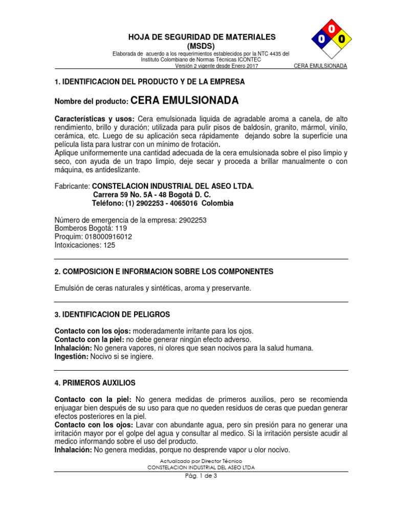 Cera Emulsionada | PDF | Agua | Química