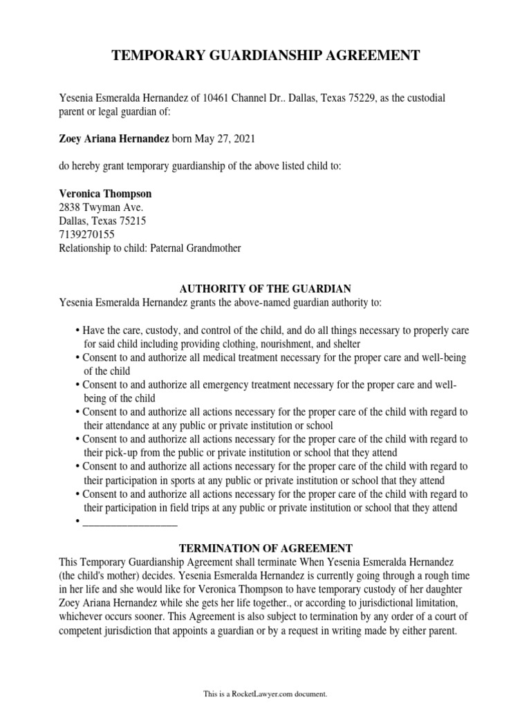 Temporary Guardianship Agreement | PDF | Legal Guardian | Adulthood