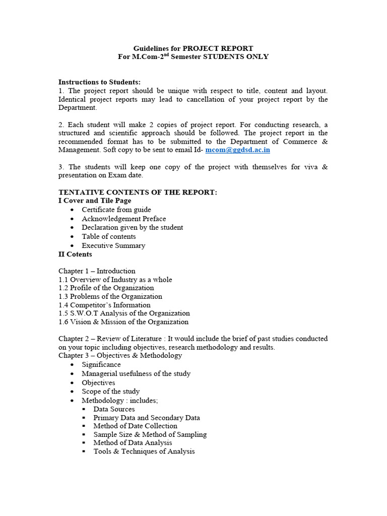Guidelines For MCOM PROJECT REPORT | PDF | Methodology