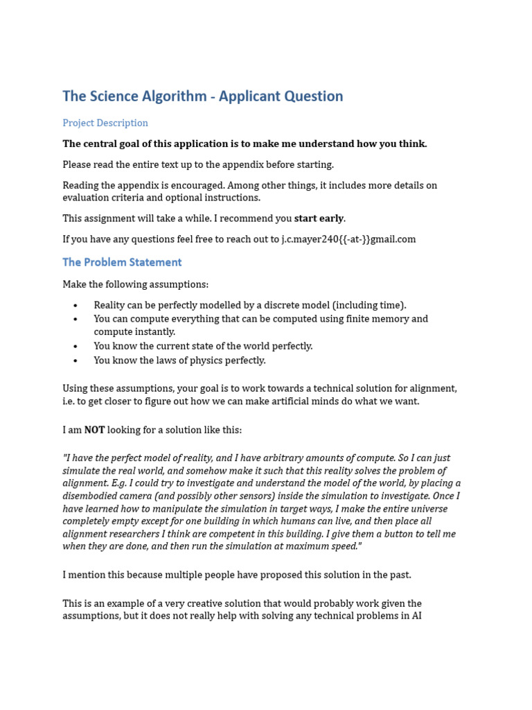 (Share - Extarnal) The Science Algorithm - Applicant Question | PDF | Algorithms | Simulation