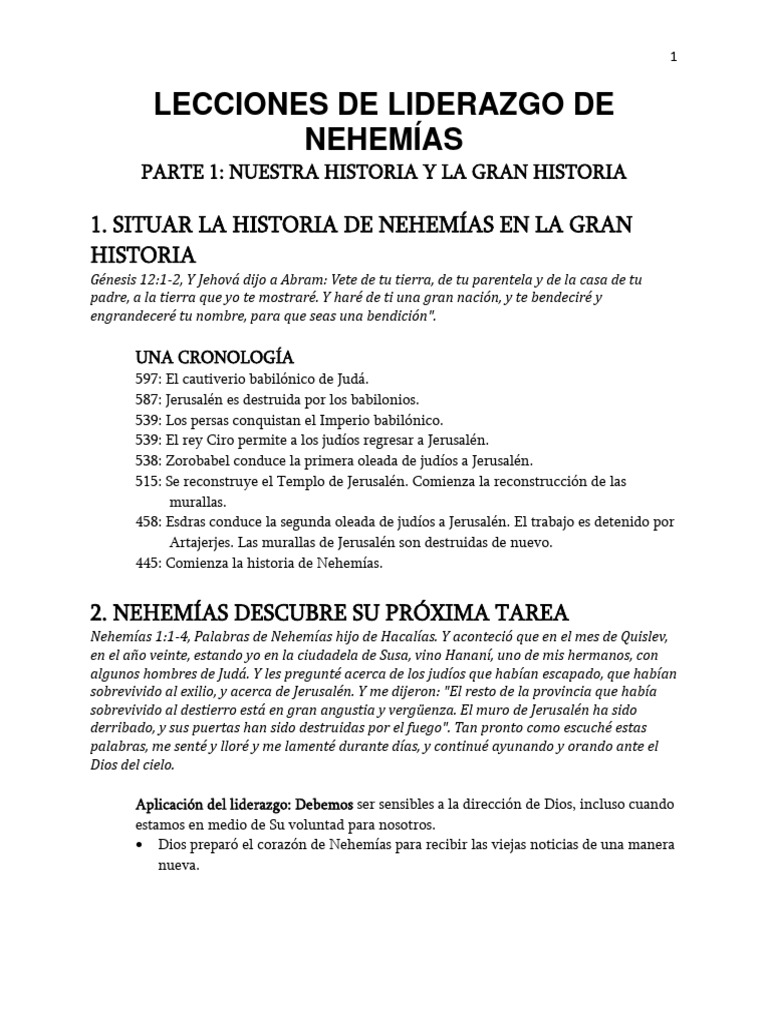 Lecciones de Liderazgo de Nehemías 01 | PDF | Cautiverio babilónico ...