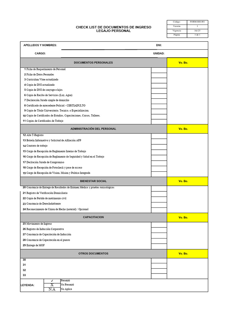 CHECK LIST LEGAJO PERSONAL | PDF | Documento de identidad