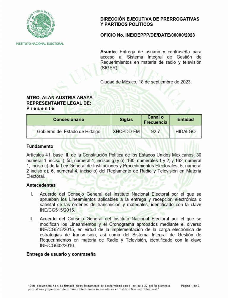 Entrega Usuario y Contraseña XHCPDD-FM | PDF | México | Gobierno
