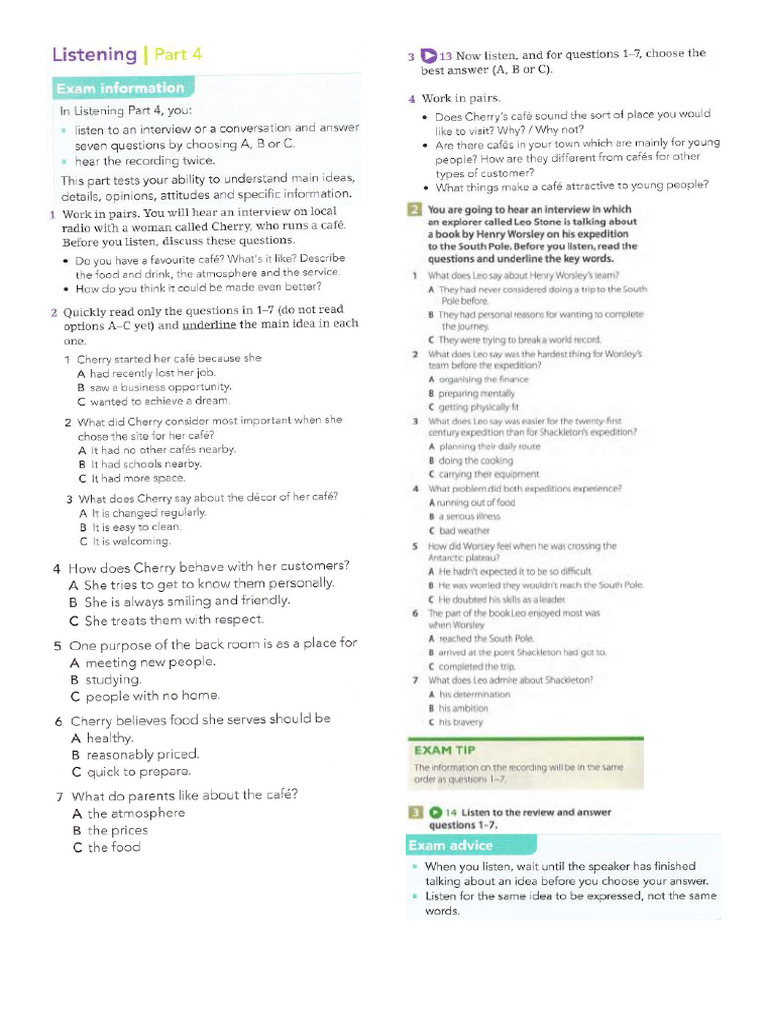 FirstB2 Lesson 9 1 Listenings | PDF