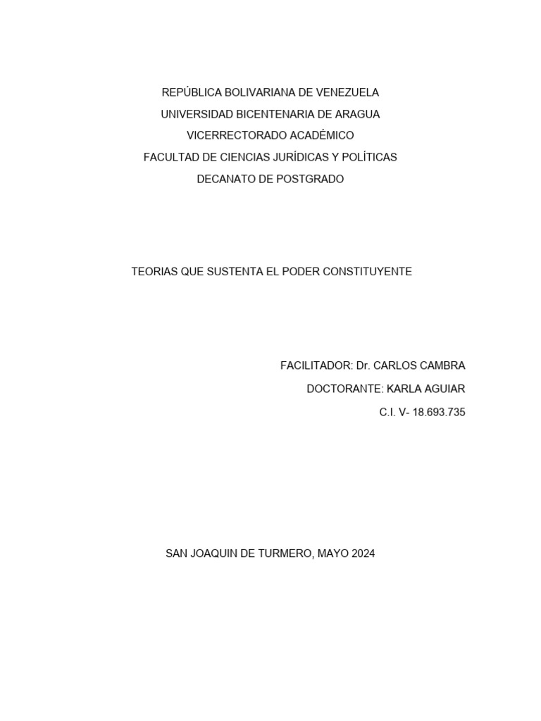 Teoria Del Poder Cosntituyente Karla Aguiar | PDF | Constitución | Democracia