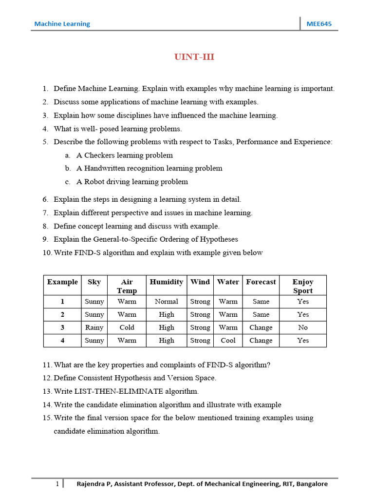 Unit-Iii Question Bank | PDF | Machine Learning | Algorithms