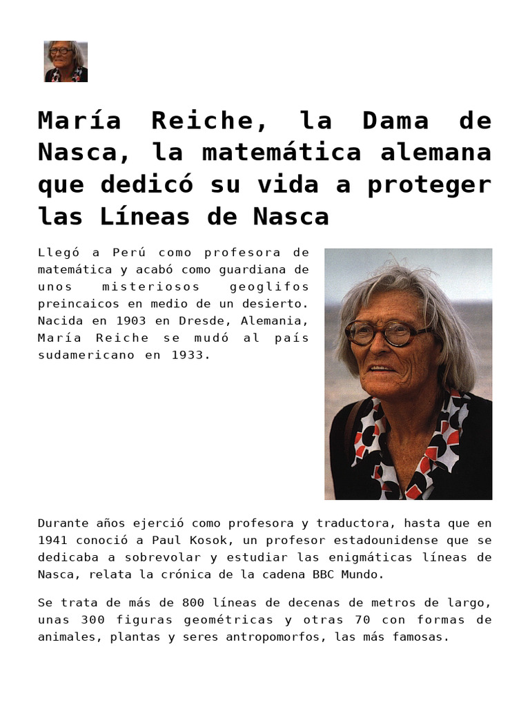 Maria Reiche-La Dama de Nazca | PDF | Ciencias sociales