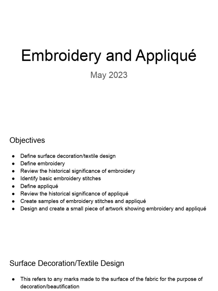 Embroidery and Appliqué Techniques Guide | PDF | Embroidery | Appliqué