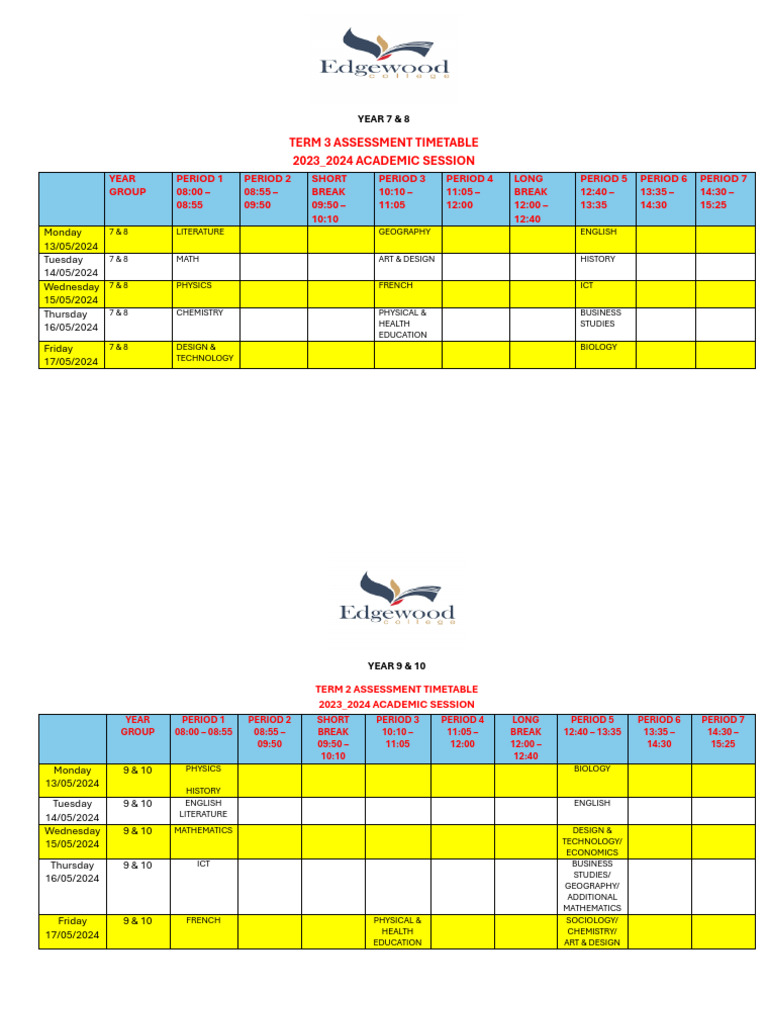 Term 3 Assessment Timetable 2023_2024 | PDF