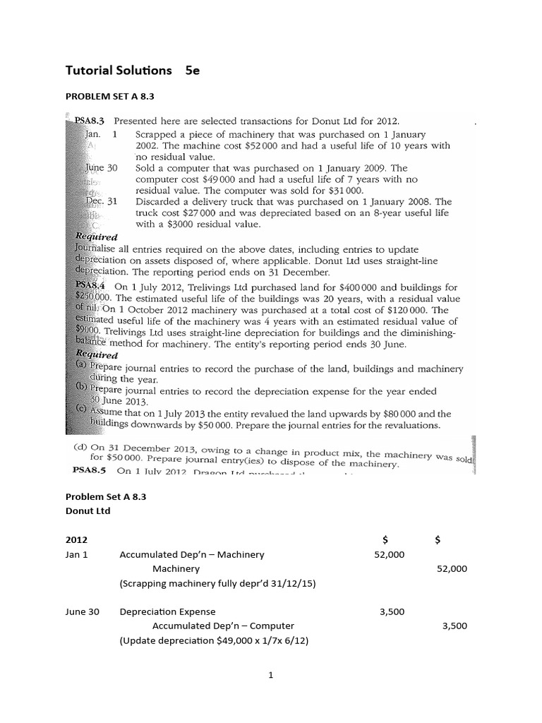 Week 8 Tutorial Questions and Solutions | PDF | Depreciation | Expense