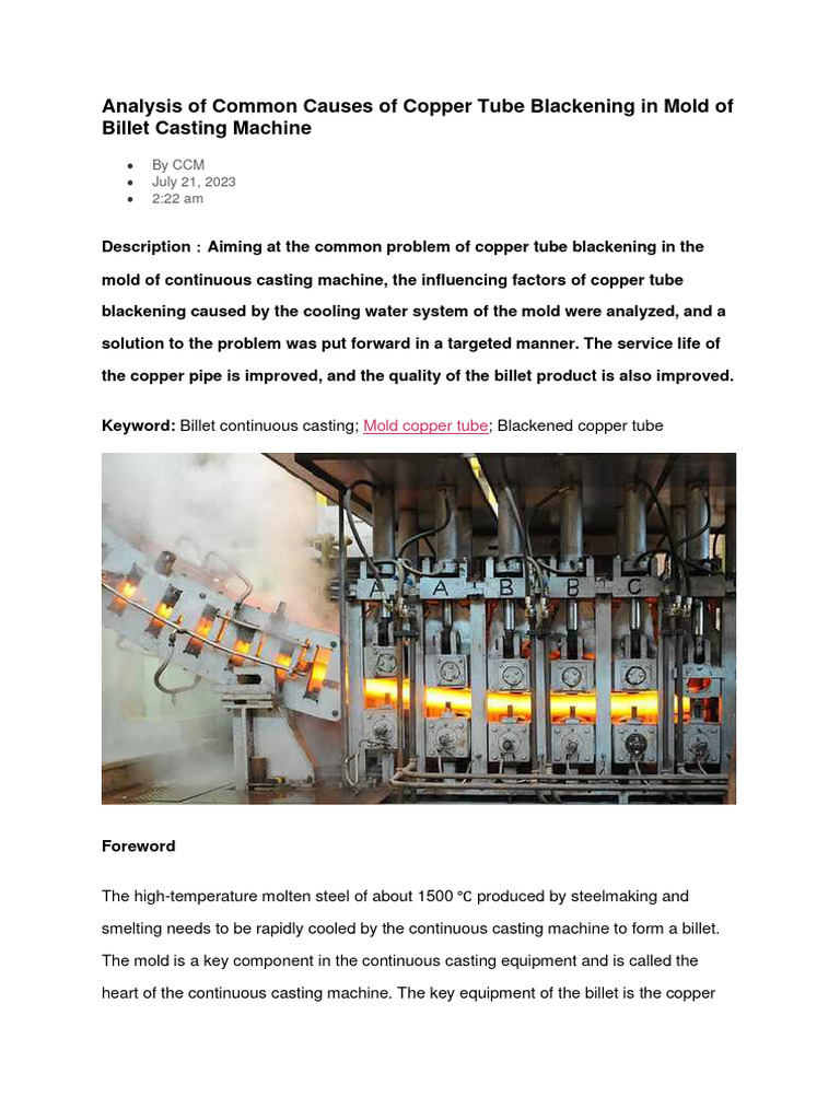 Analysis of Common Causes of Copper Tube Blackening in Mold of Billet ...