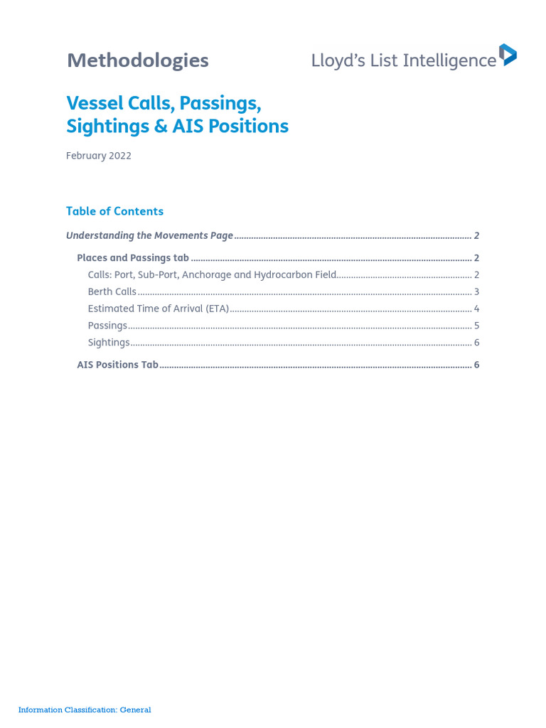 Vessel Calls, Sightings, Passings & AIS Positions | PDF | Port ...