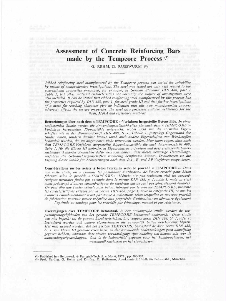 Assessment of Concrete Reinforcing Bars Made by The TEMPCORE Process ...